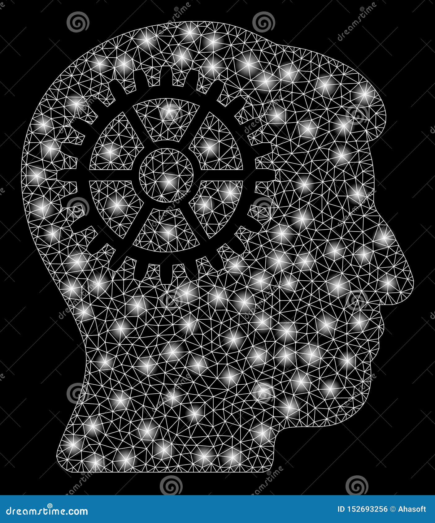 Glowing Mesh 2D Intellect Cog with Flash Spots Stock Vector ...
