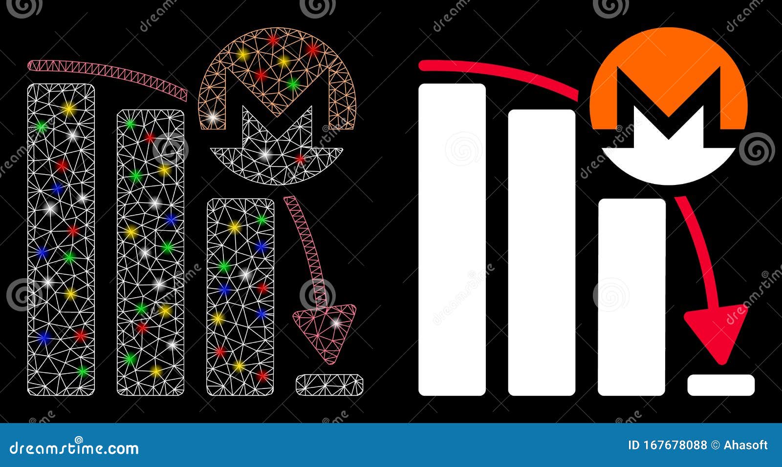 Glowing Mesh 2D Monero Falling Acceleration Chart Icon with Light Spots ... Glowing Mesh 2D Monero Falling Acceleration Chart Icon with Light Spots ...