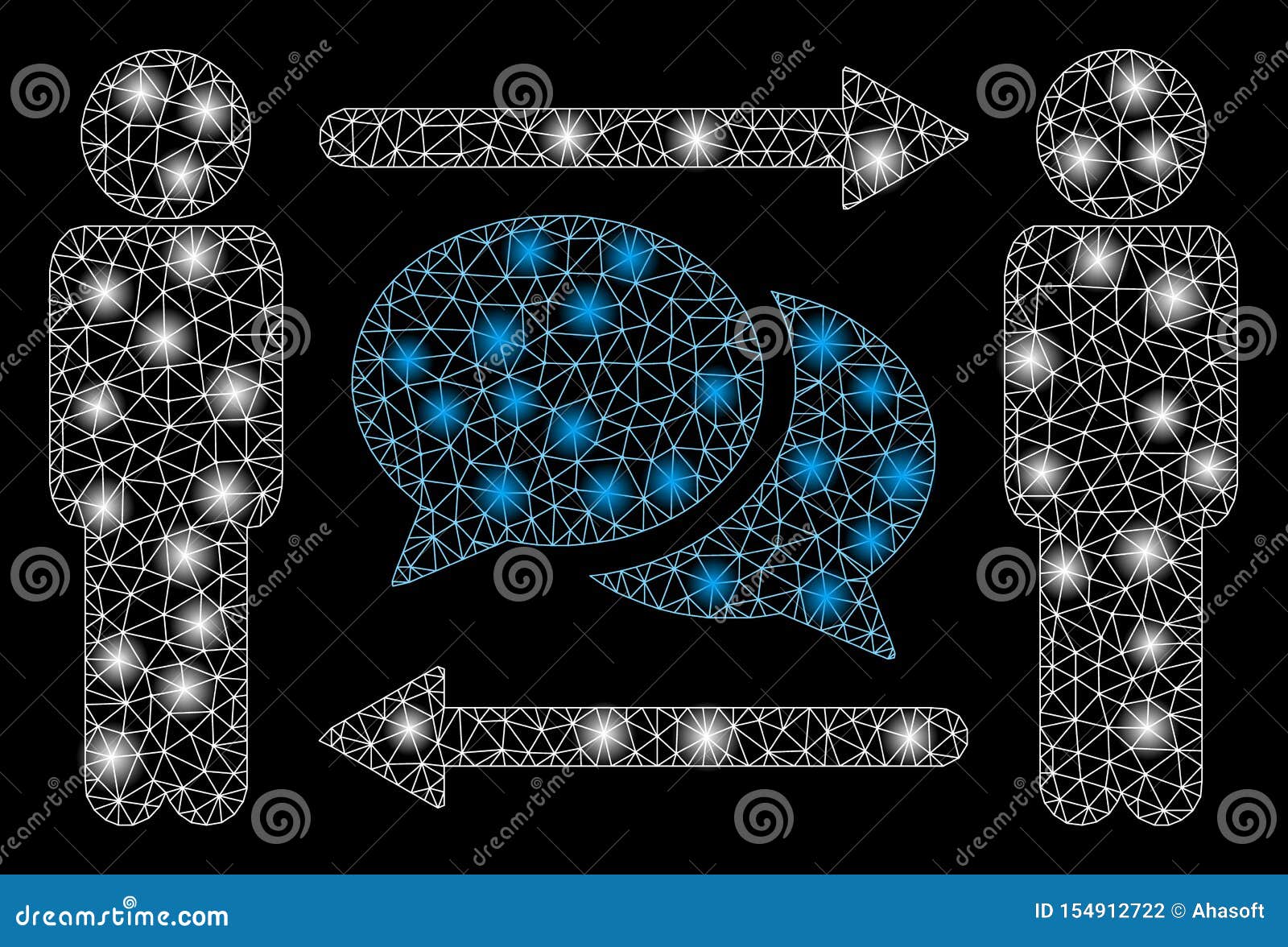 Glowing Mesh 2D Persons Exchange Messages with Flash Spots Stock Vector ...
