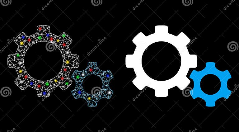 Glowing Mesh Network Gears Icon with Flare Spots Stock Vector ...