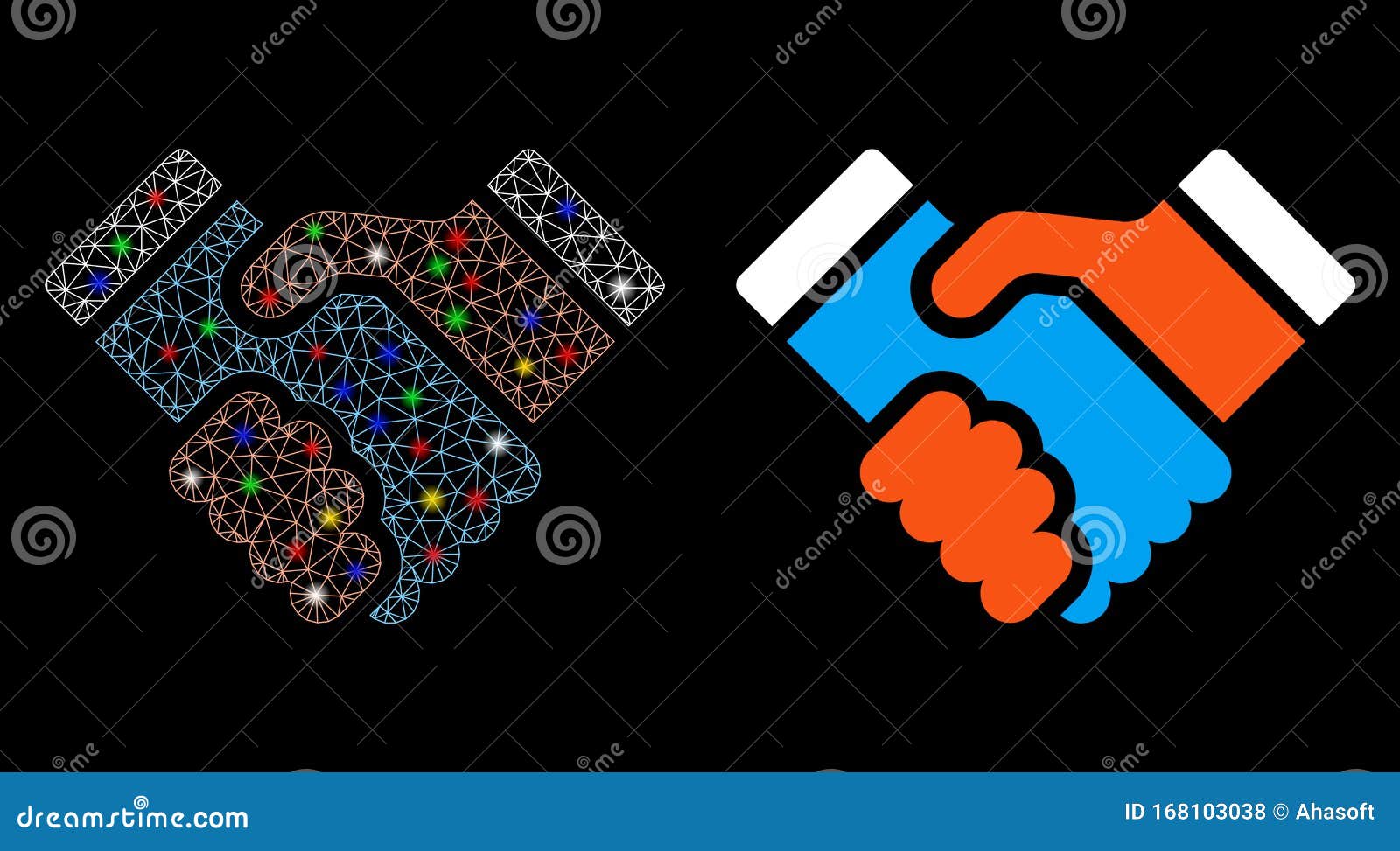 Flare Mesh Wire Frame Handshake Icon with Flare Spots Stock Vector ...
