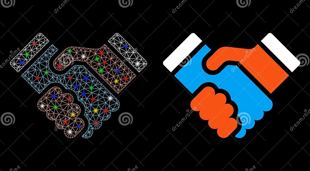 Flare Mesh Wire Frame Handshake Icon with Flare Spots Stock Vector ...