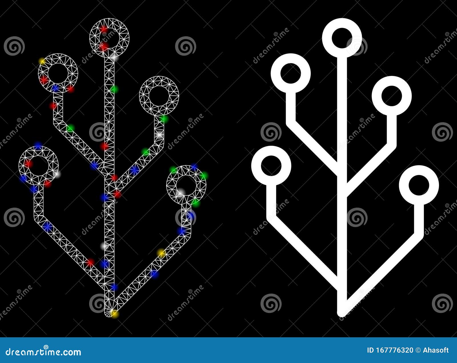 Glowing Mesh 2D Hi-Tech Tree Icon with Flare Spots Stock Vector ...