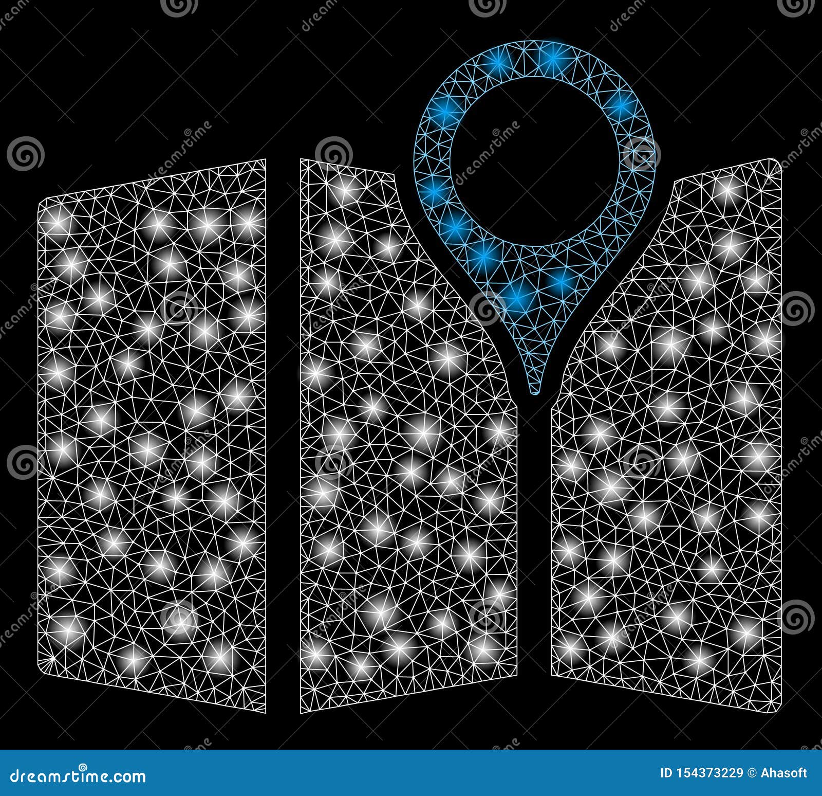 Glowing Mesh Network Paper Map with Flash Spots Stock Vector ...