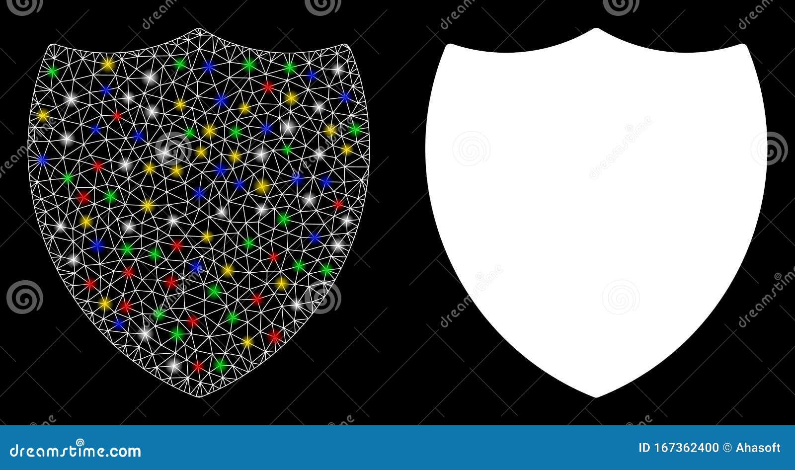 Glowing Mesh Network Shield Icon with Flash Spots Stock Vector ...