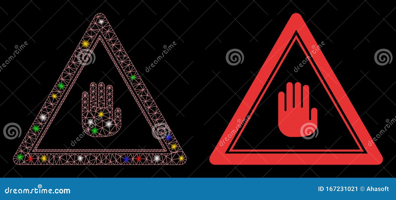 Glowing Mesh Network Stop Hand Triangle Icon with Flare Spots Stock ... Glowing Mesh Network Stop Hand Triangle Icon with Flare Spots Stock ...