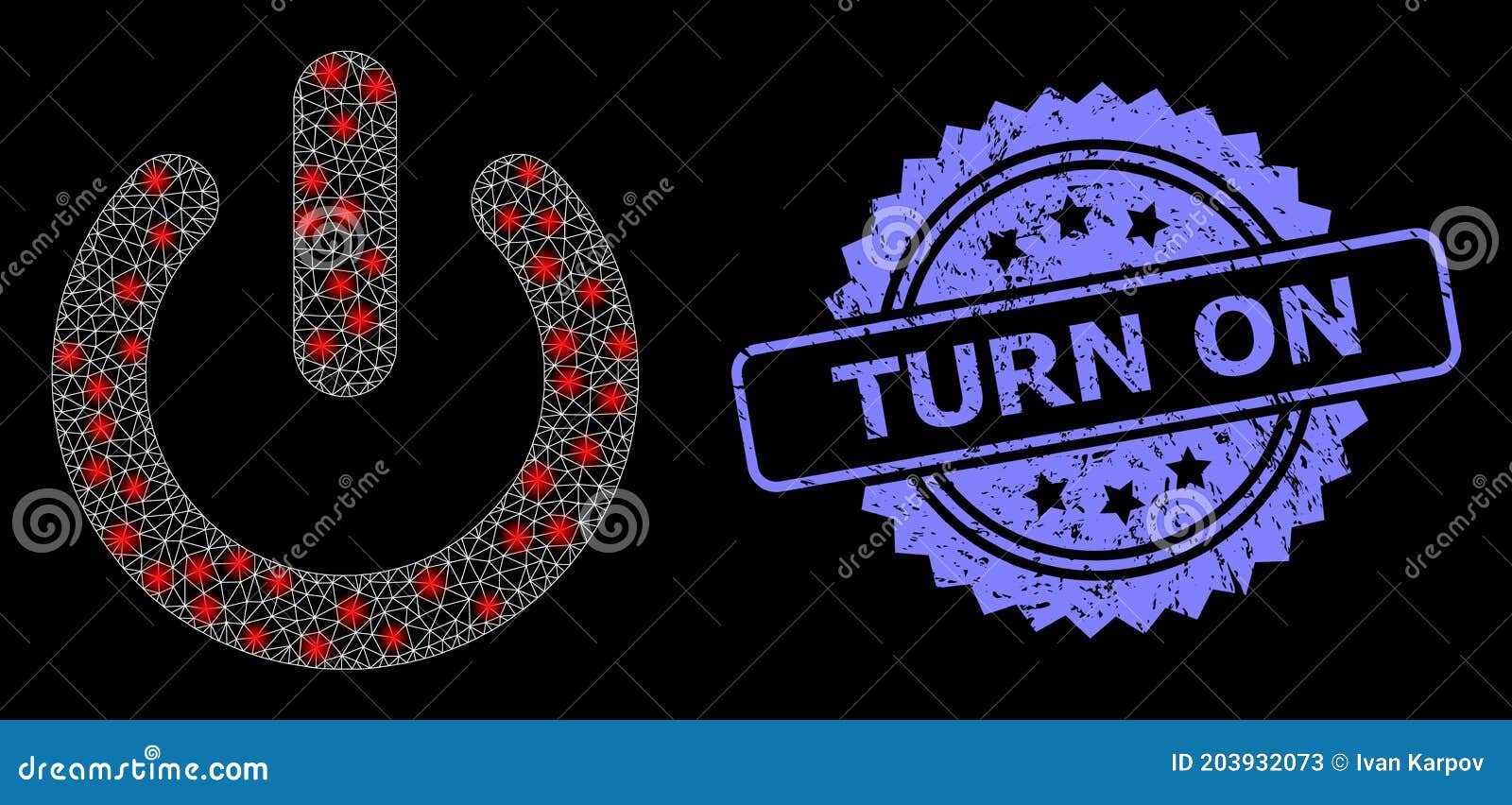 Rubber Turn on Stamp and Bright Web Network Turn Off with Light Spots ...