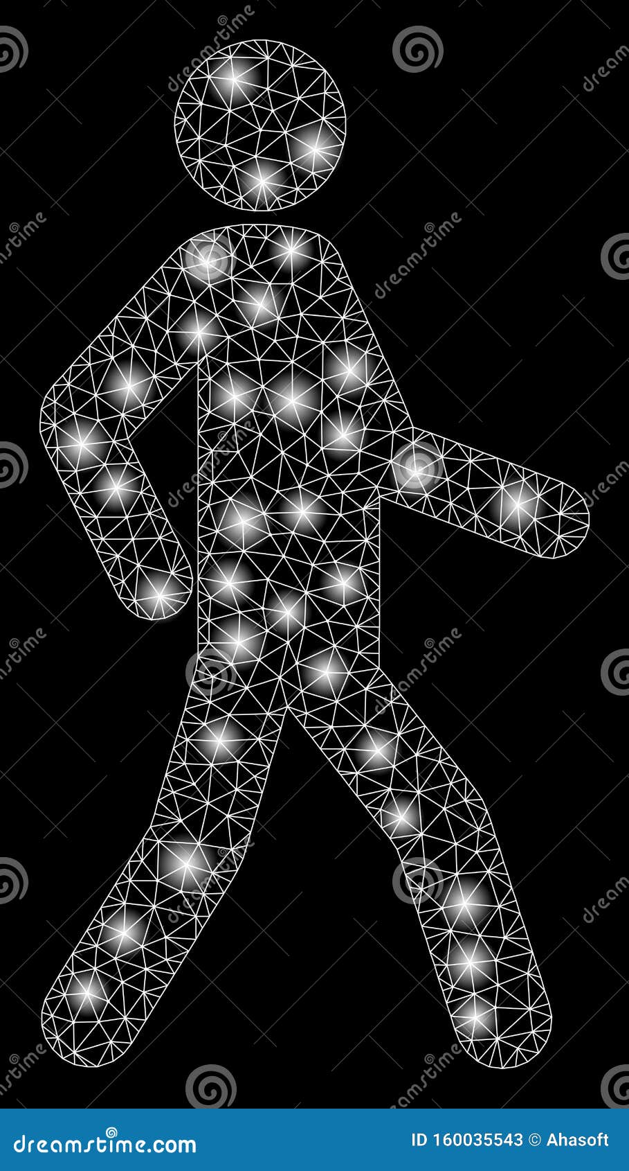 Glowing Mesh Network Walking Man with Light Spots Stock Vector ...