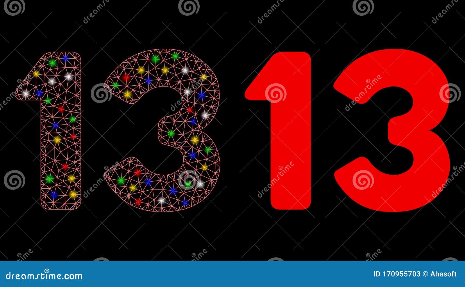 Bright Mesh Network 13 Number Text Icon with Flash Spots Stock Vector ...