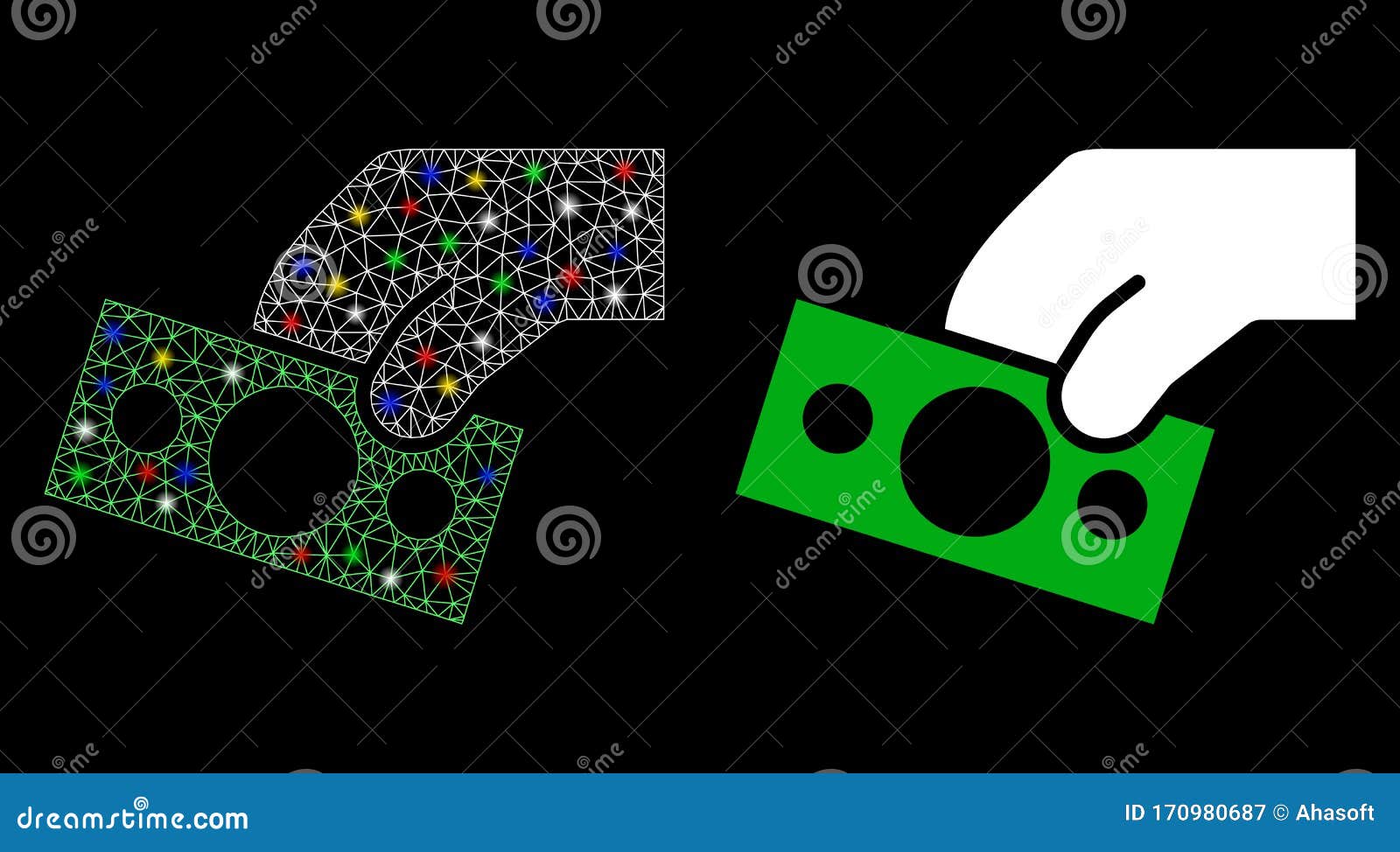 Flare Mesh Network Pay Banknote Icon with Flare Spots Stock Vector ...