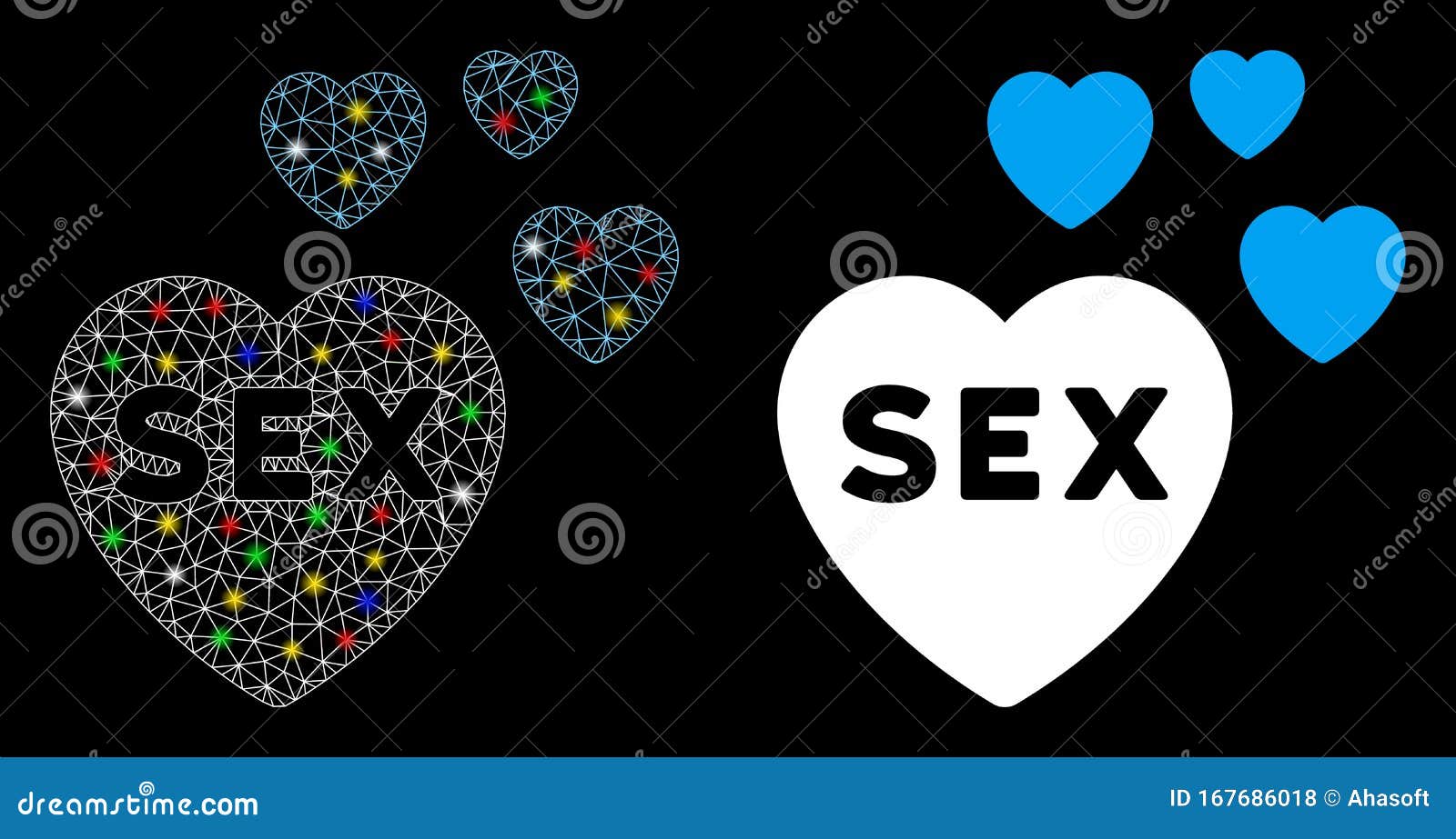 Flare Mesh 2d Sex Hearts Icon With Flare Spots Stock Vector