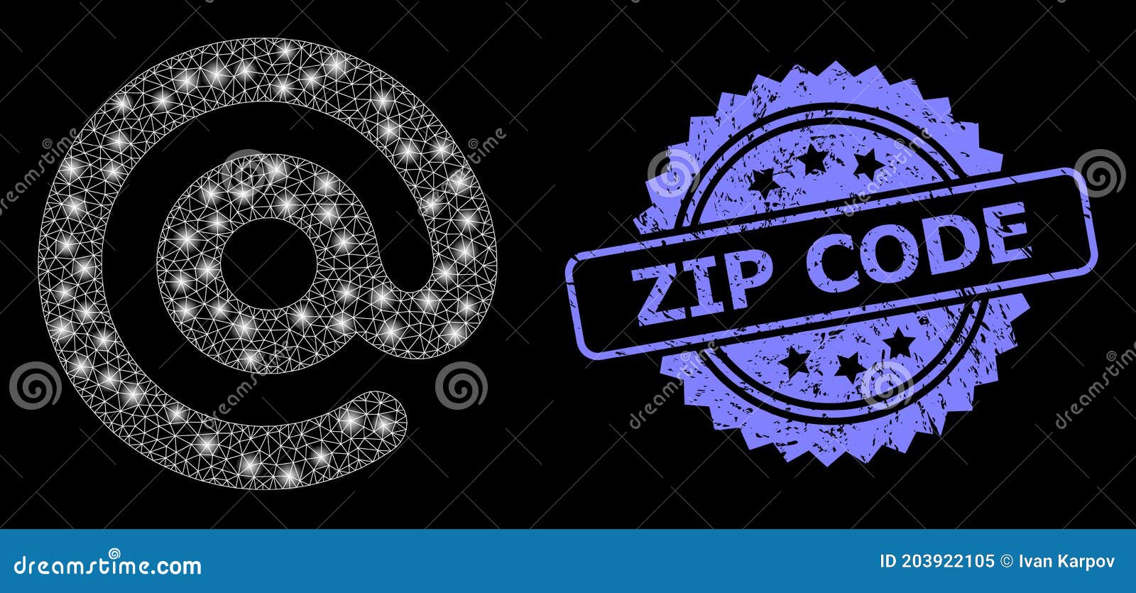 Rubber Zip Code Stamp and Bright Web Net Email Symbol with Glare Spots ...