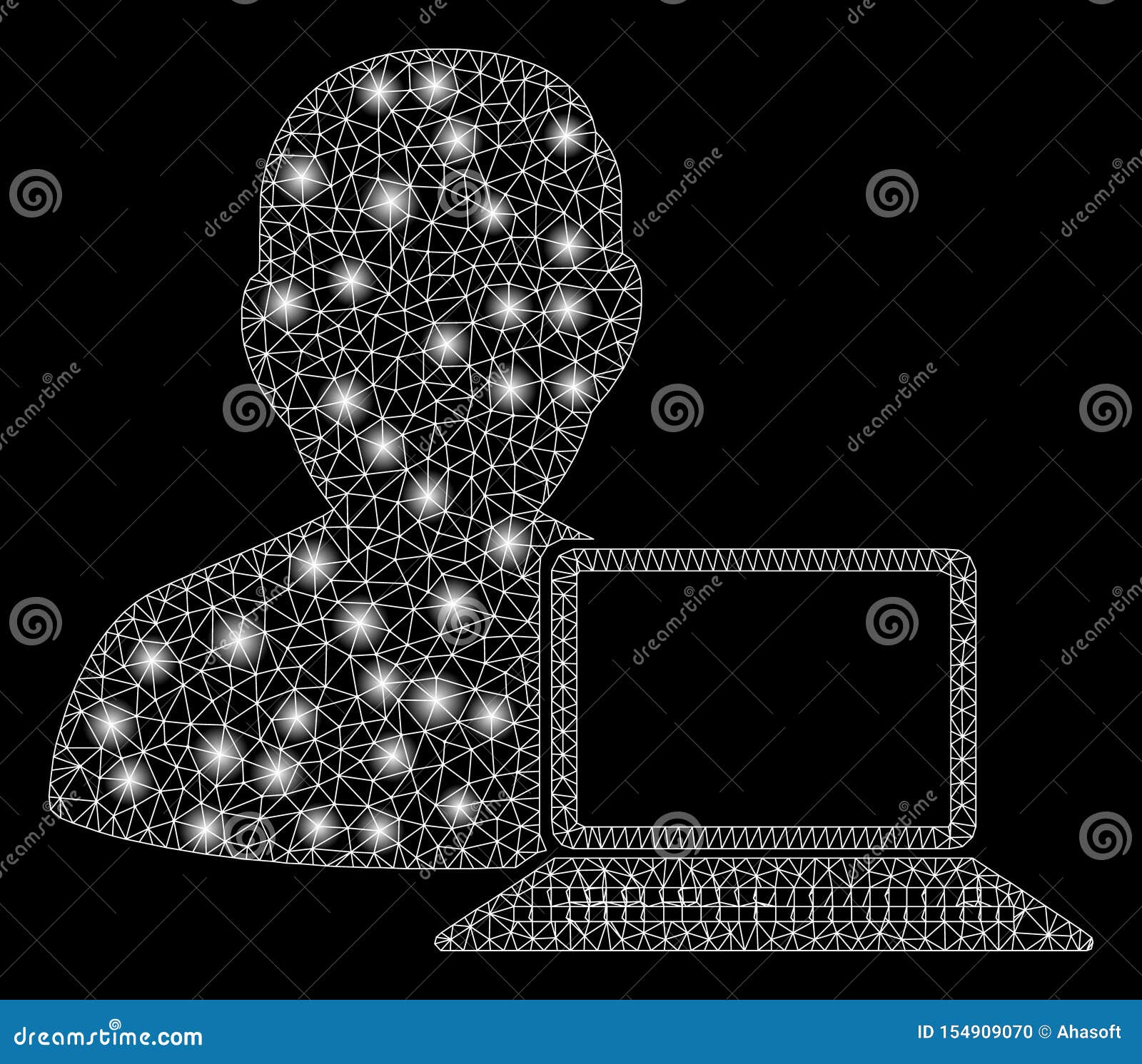 Glowing Mesh Wire Frame Computer Programmer with Light Spots Stock ...