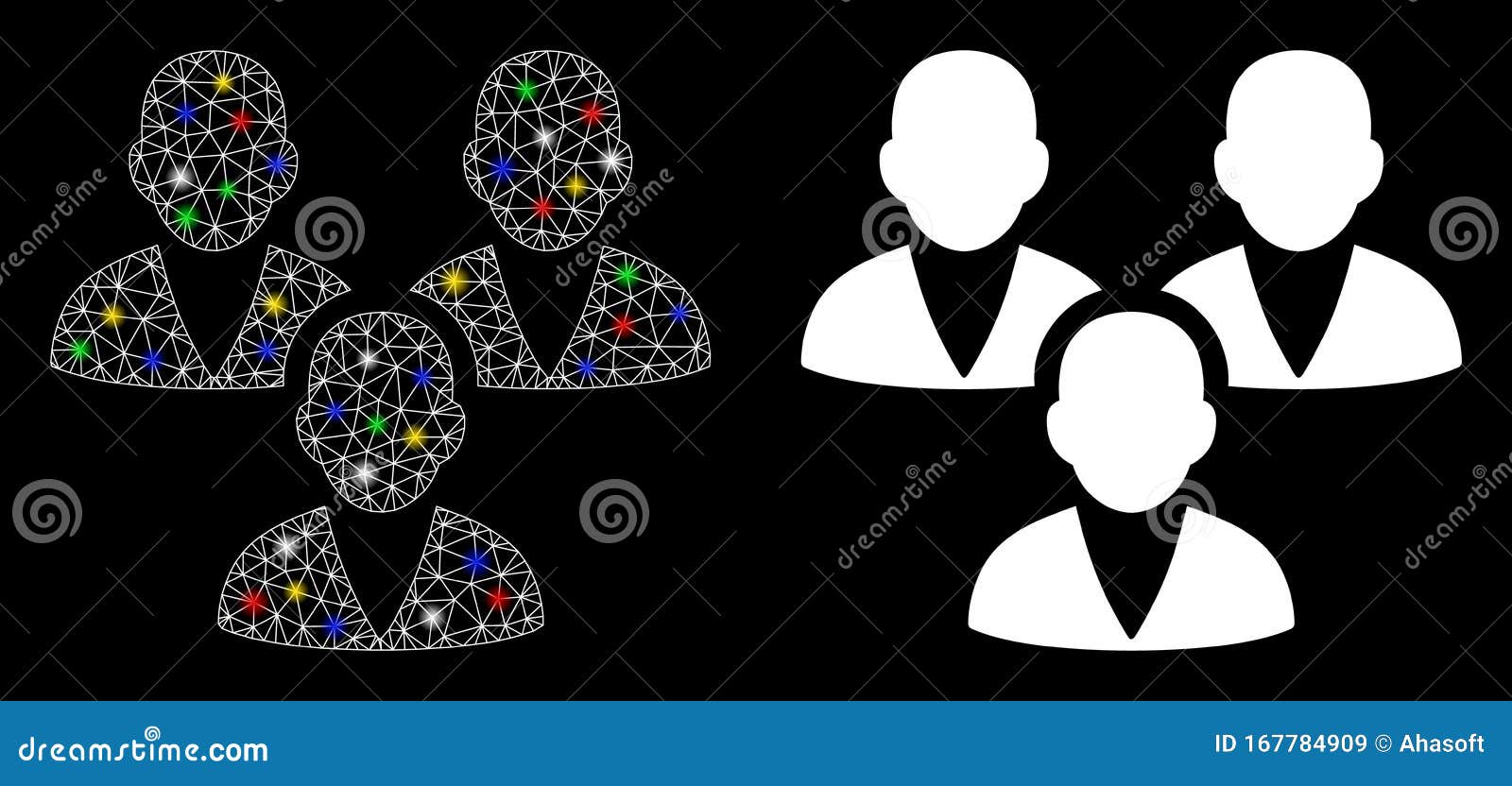 Glowing Mesh Wire Frame Customer Group Icon with Light Spots Stock ...