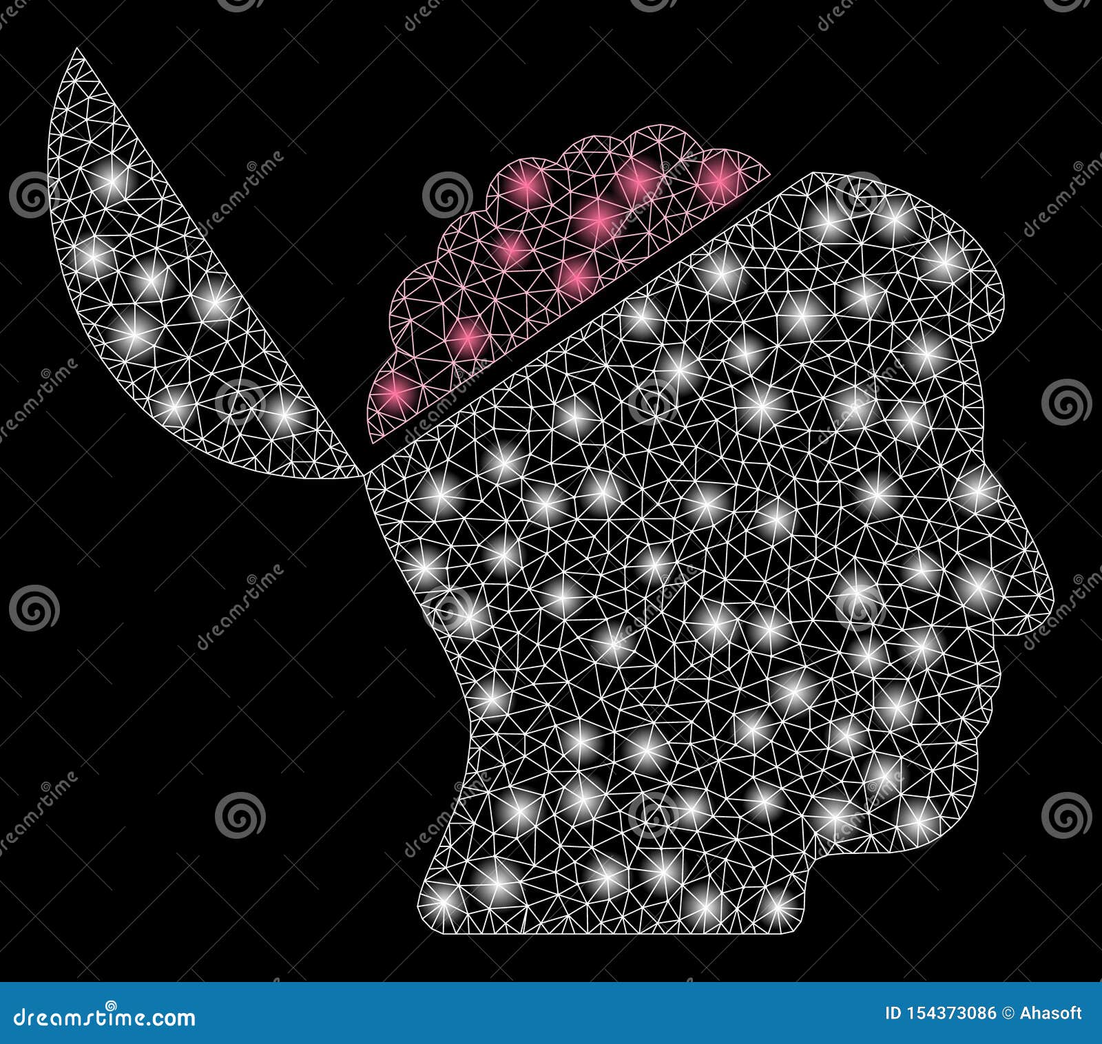 Glowing Mesh Wire Frame Open Brain with Flash Spots Stock Vector ...