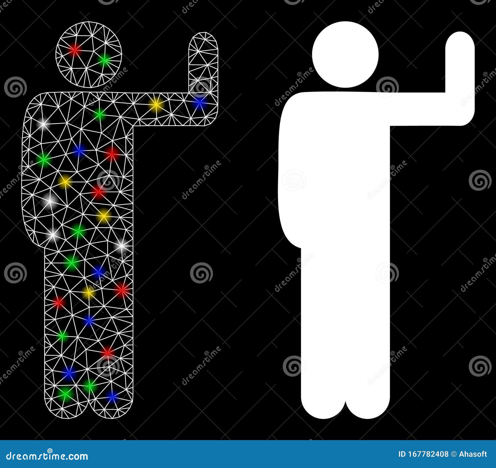 Glowing Mesh Wire Frame Vote Pose Icon with Light Spots Stock ...