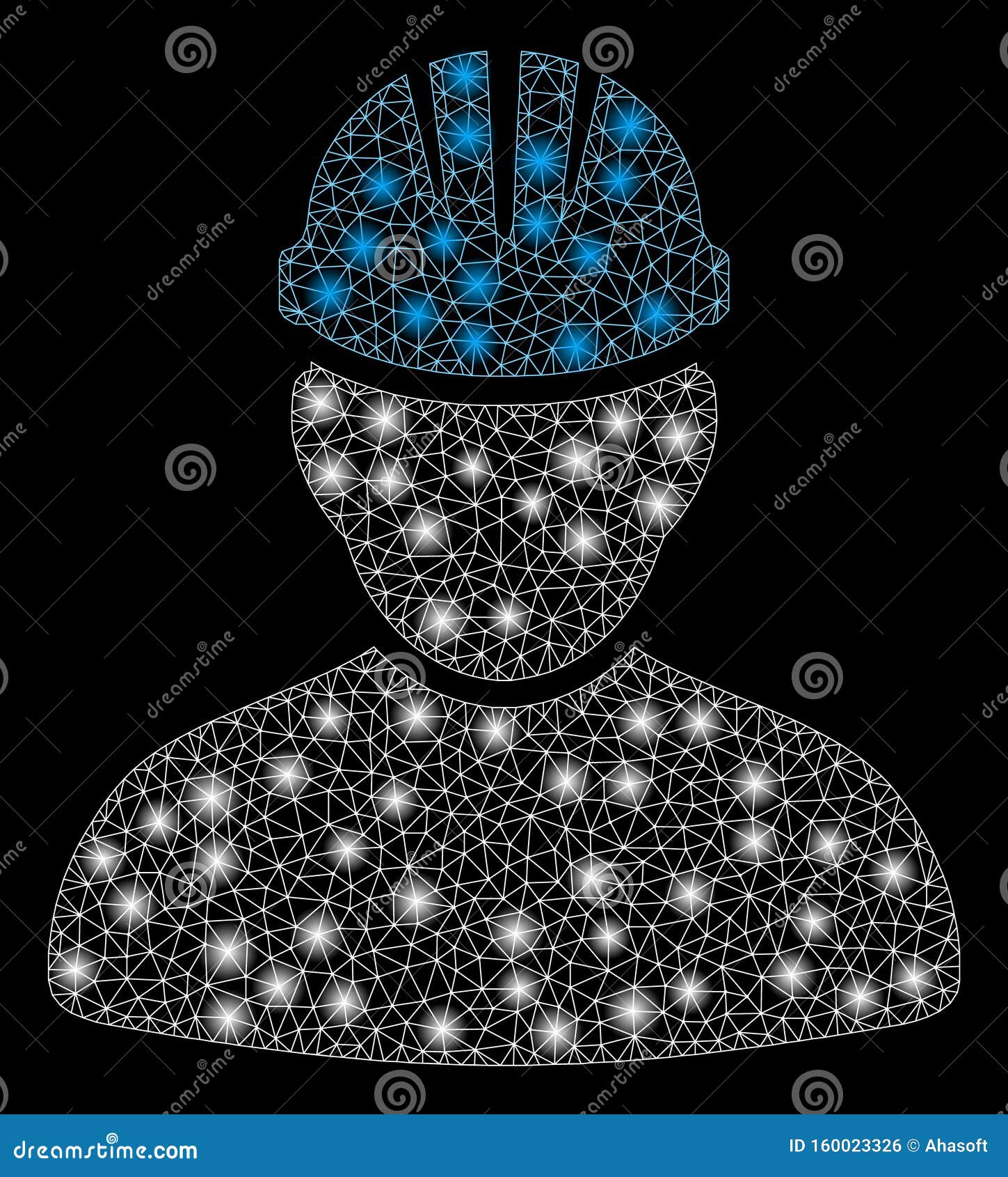 Glowing Mesh 2D Worker Person with Flare Spots Stock Vector ...