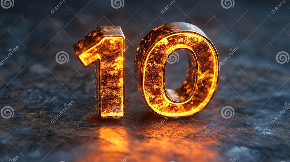 Glowing Metallic Number 10 on a Dark Textured Background, Three ...