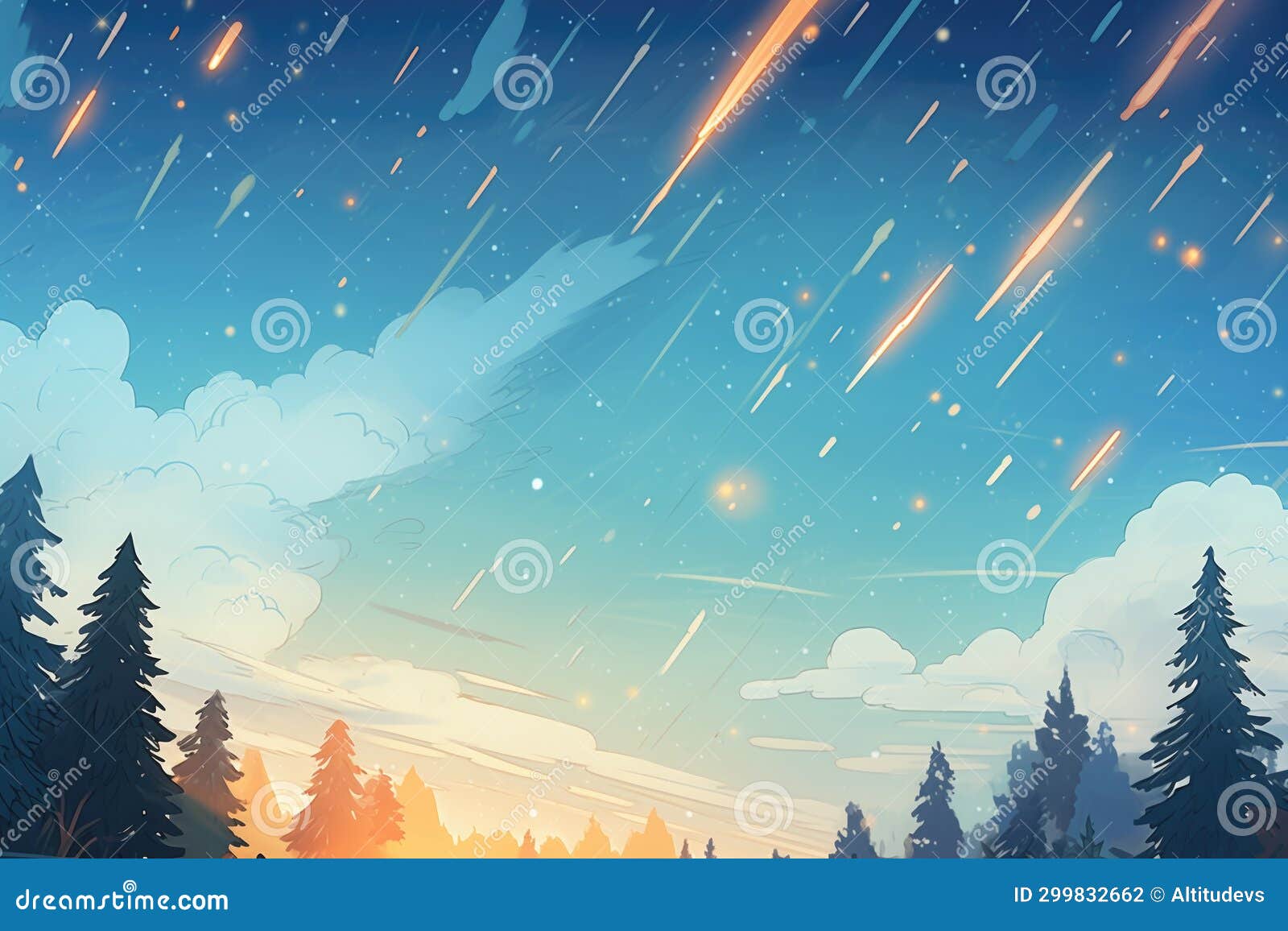 Glowing Meteor Rain in the Night Sky Stock Photo - Image of meteor ...