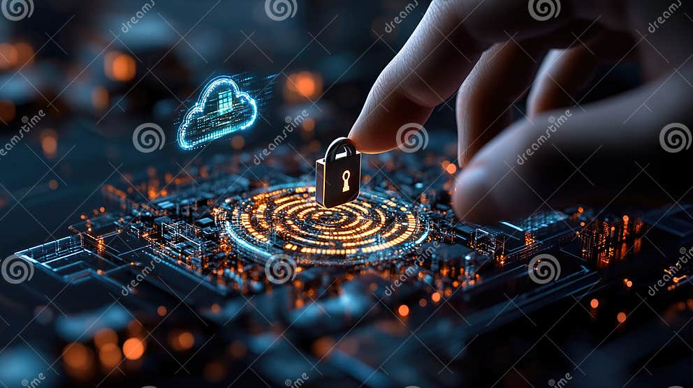 Futuristic Microchip Lock with Circuits Stock Image - Image of ...
