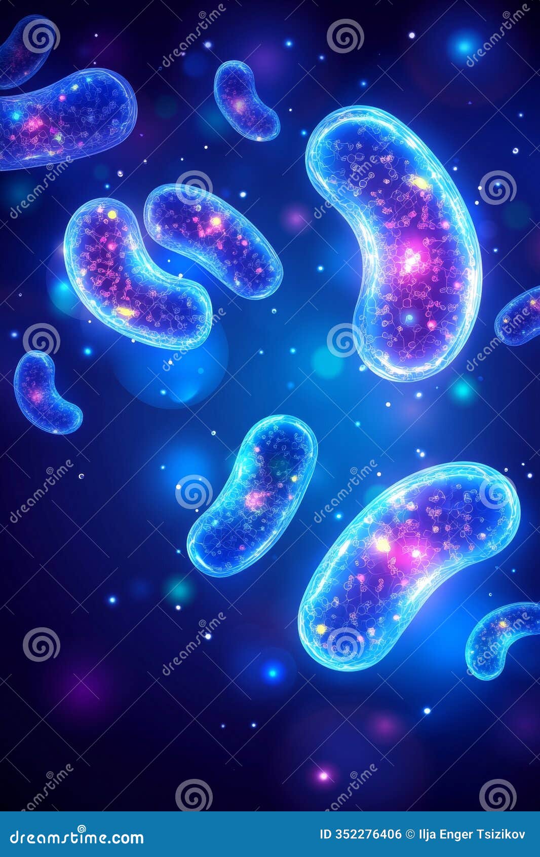 Glowing Microorganisms, Artistic Depiction of Bacteria and Viruses on a ...