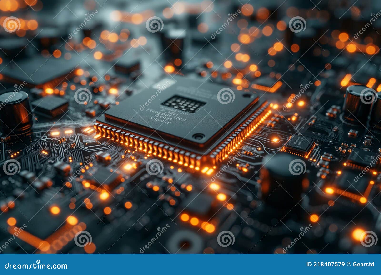 Glowing Microprocessor and Circuits on Tech Motherboard Stock Image ...