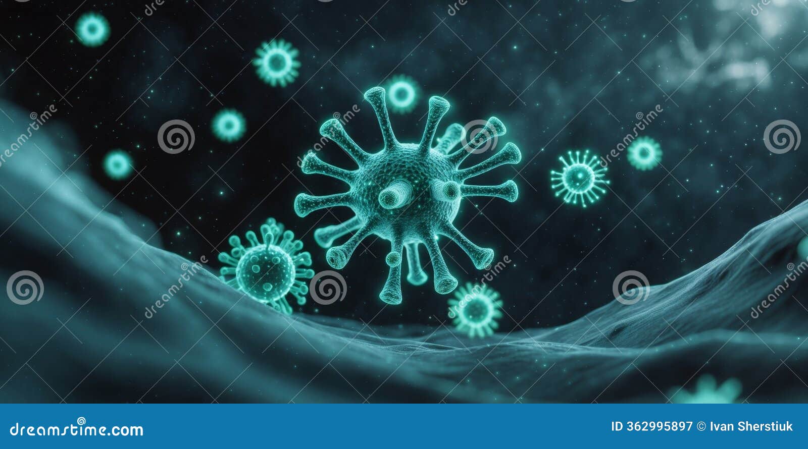 Glowing Microscopic View of Bacteria and Viruses in Space Stock Image ...