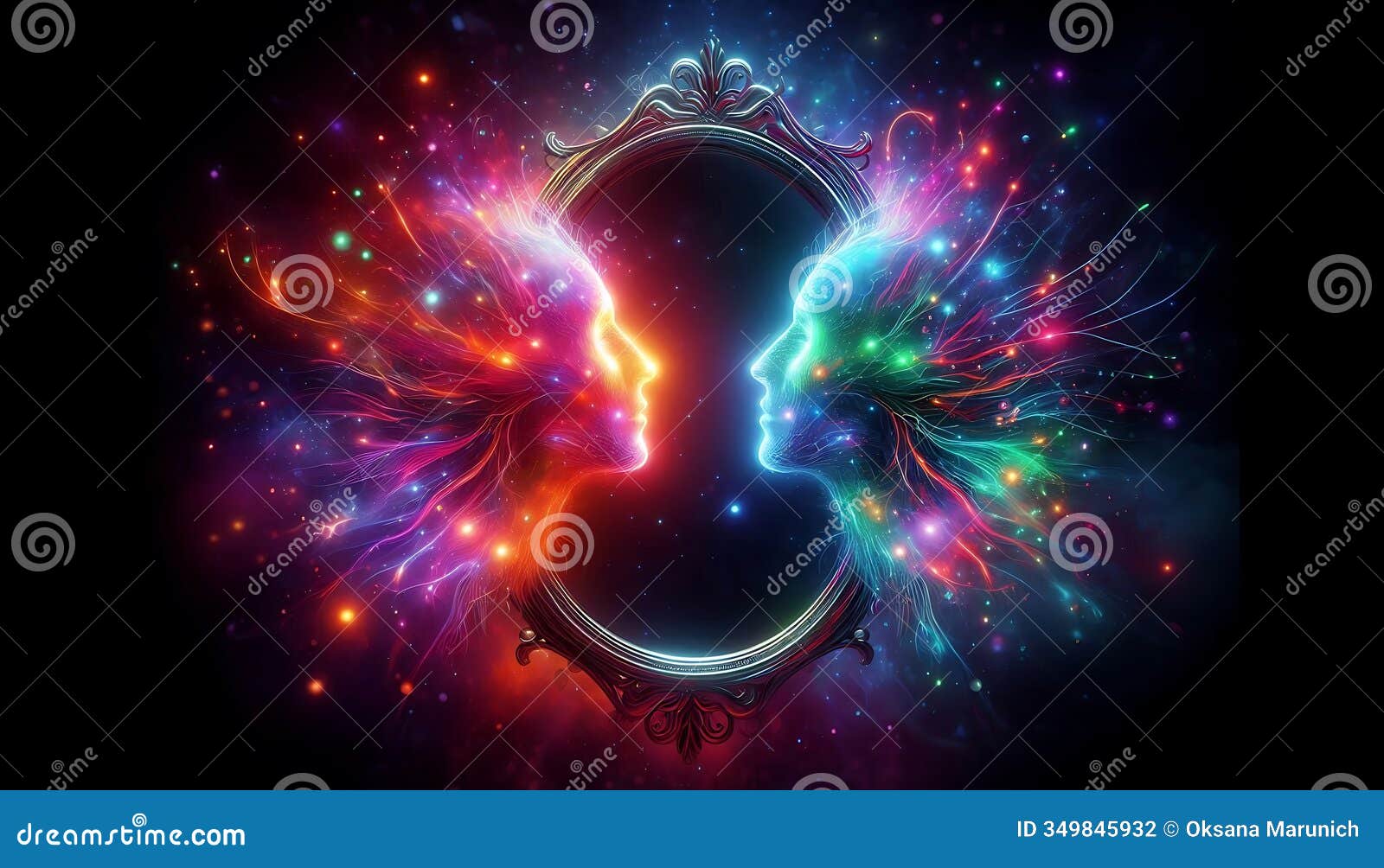 Glowing Mirror Reflecting Radiant Colors Symbolizing Internal Emotions ...