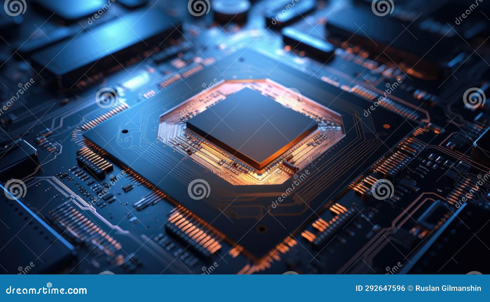 Glowing Modern Processor. Big Illuminated Graphic Processor Surrounding ...