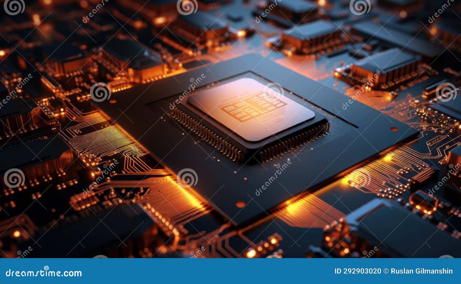 Glowing Modern Processor. Big Illuminated Graphic Processor Surrounding ...