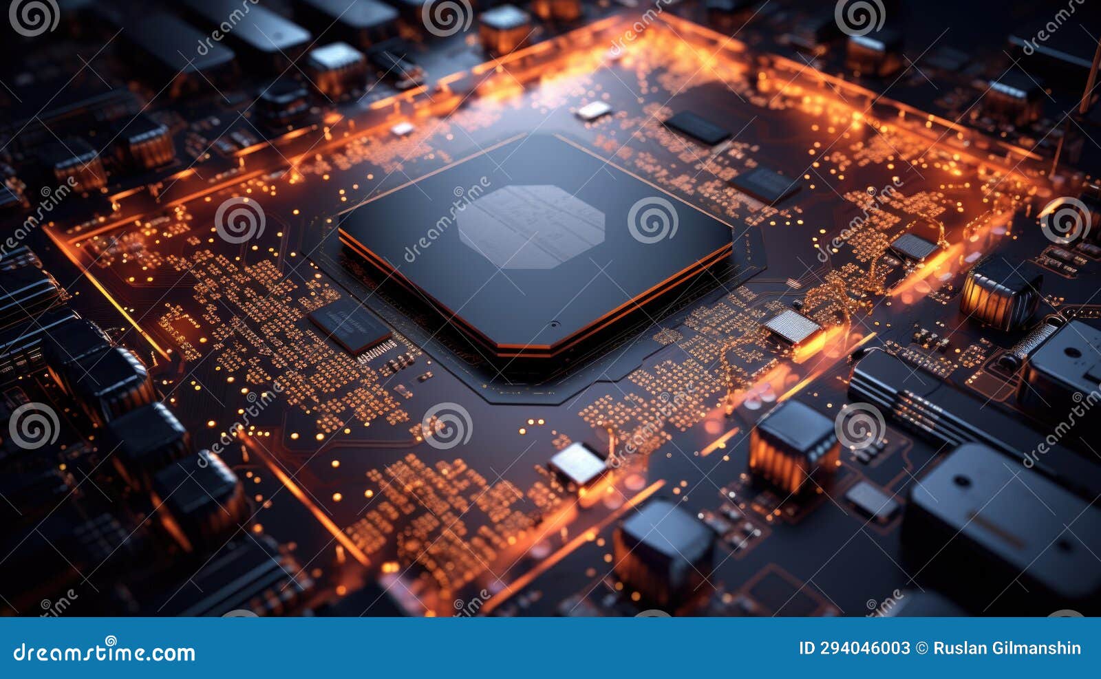 Glowing Modern Processor. Big Illuminated Graphic Processor Surrounding ...