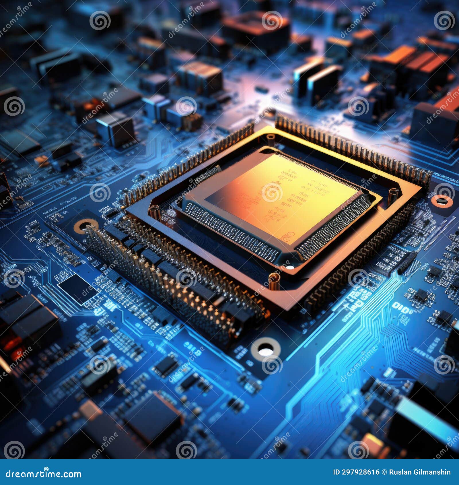 Glowing Modern Processor. Big Illuminated Graphic Processor Surrounding ...