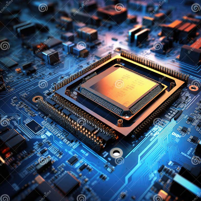 Glowing Modern Processor. Big Illuminated Graphic Processor Surrounding ...