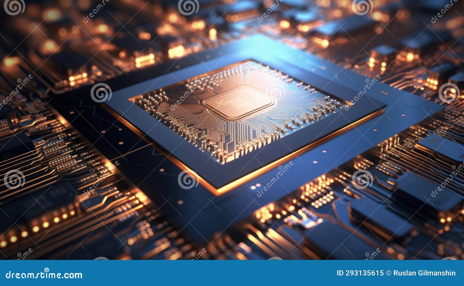 Glowing Modern Processor. Big Illuminated Graphic Processor Surrounding ...