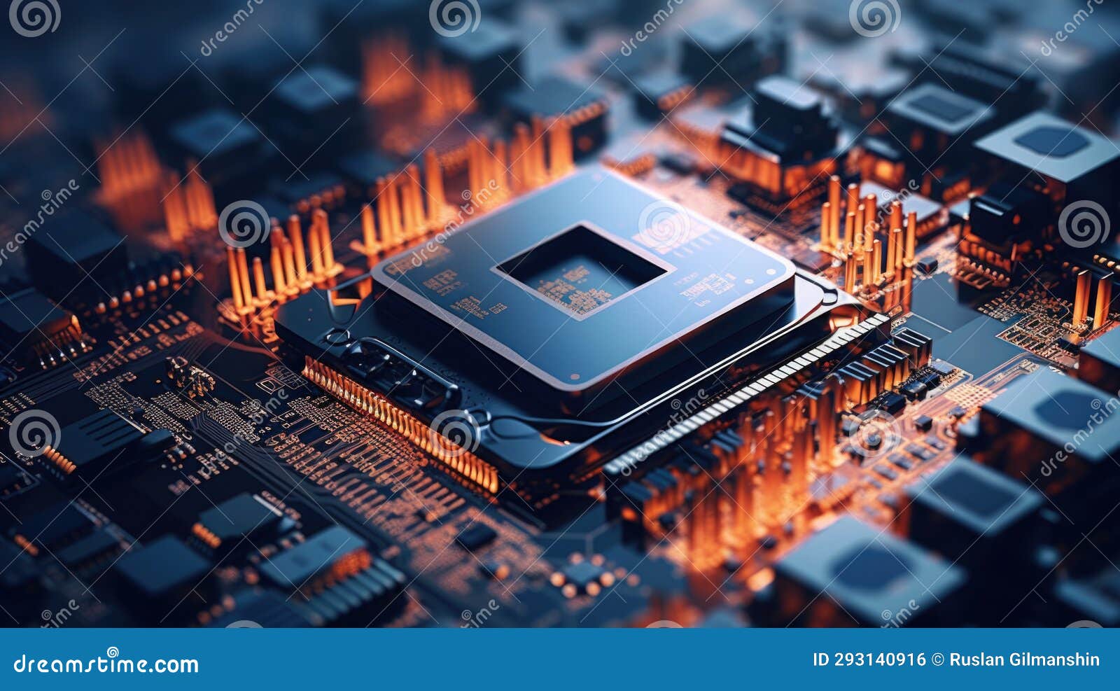 Glowing Modern Processor. Big Illuminated Graphic Processor Surrounding ...
