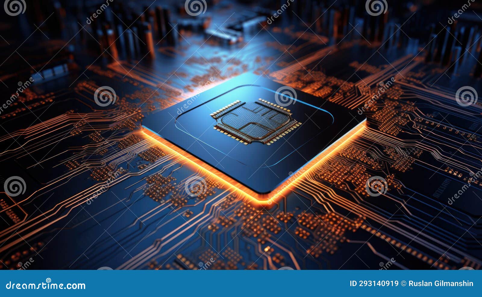 Glowing Modern Processor. Big Illuminated Graphic Processor Surrounding ...
