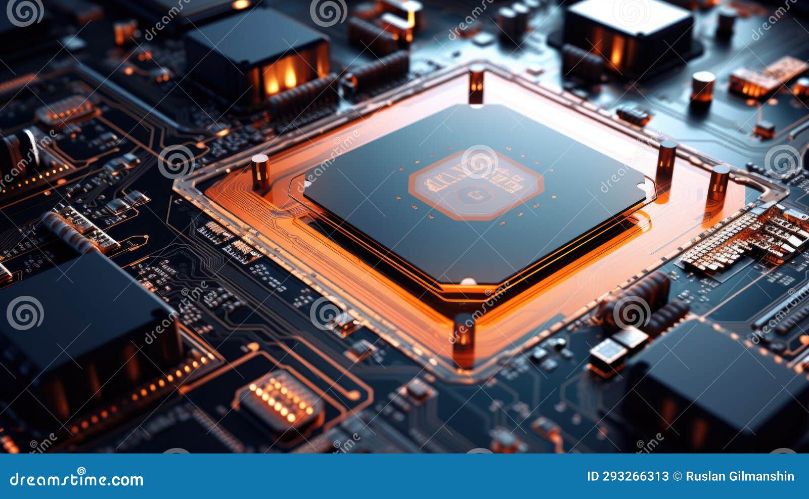 Glowing Modern Processor. Big Illuminated Graphic Processor Surrounding ...