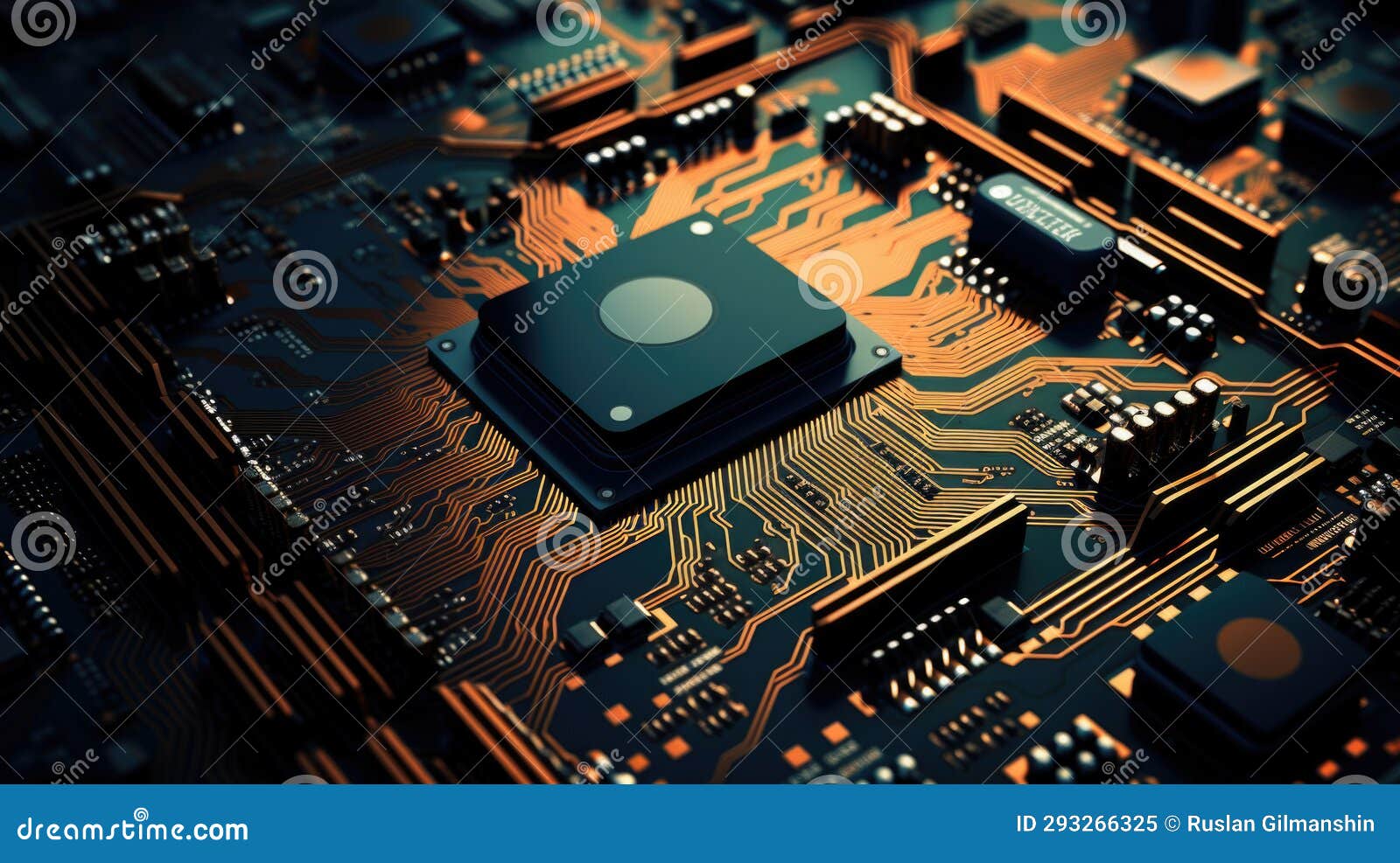 Glowing Modern Processor. Big Illuminated Graphic Processor Surrounding ...