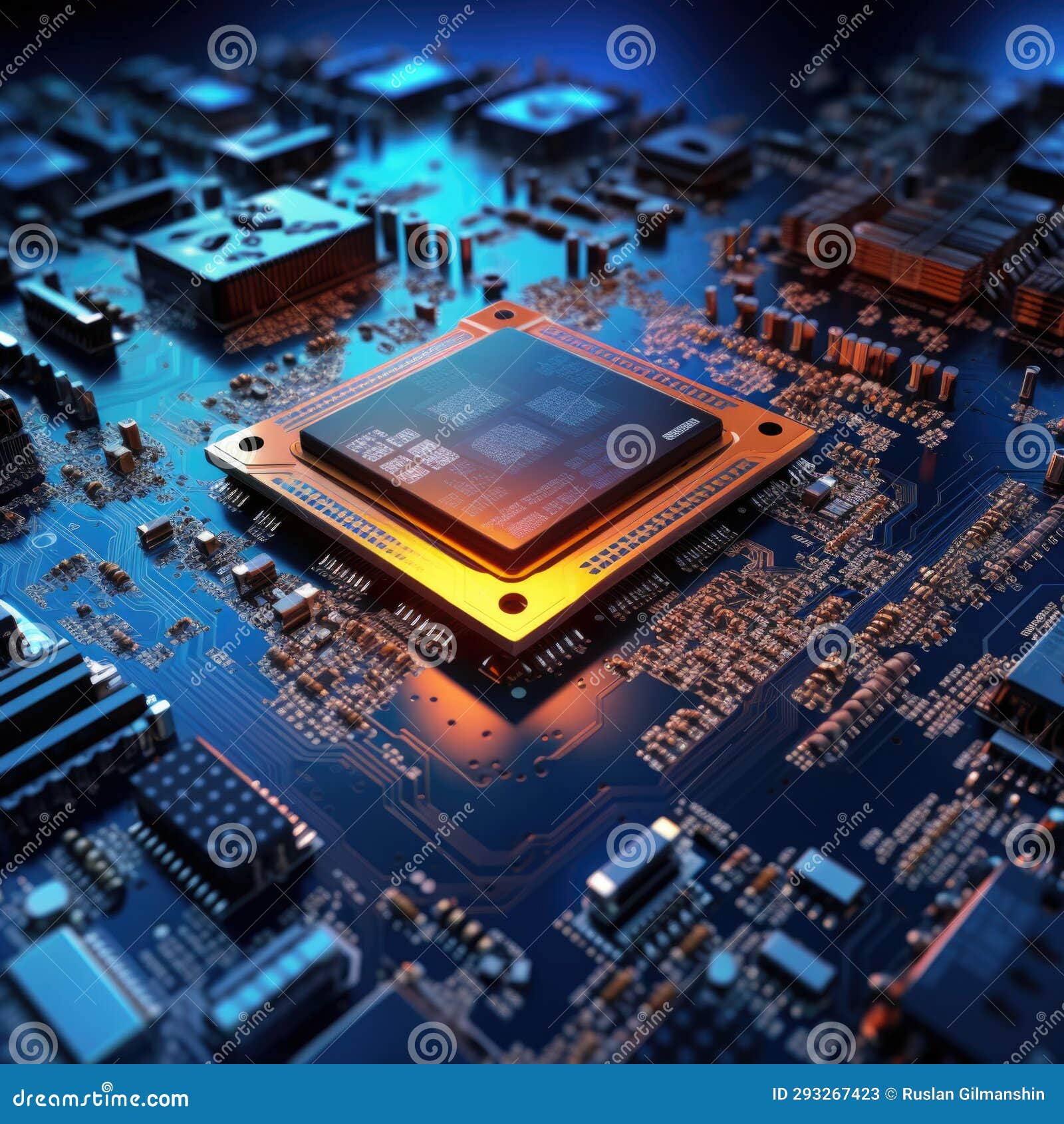 Glowing Modern Processor. Big Illuminated Graphic Processor Surrounding ...