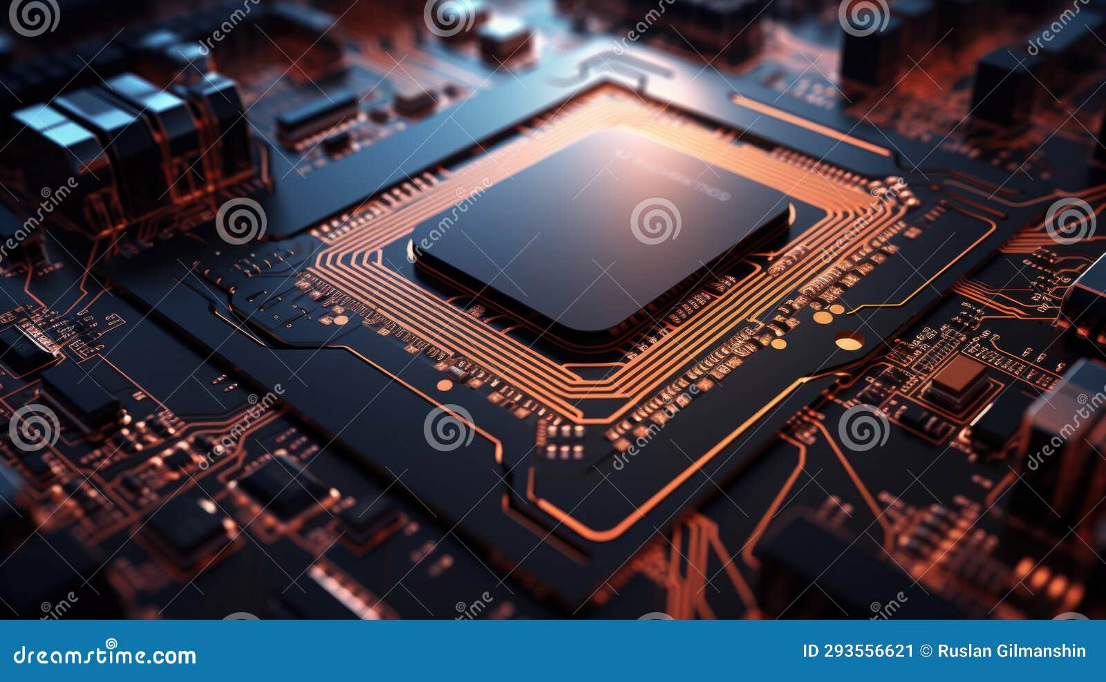 Glowing Modern Processor. Big Illuminated Graphic Processor Surrounding ...