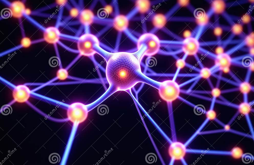 Glowing Molecular Network with Connected Nodes in Neon Colors. AI ...