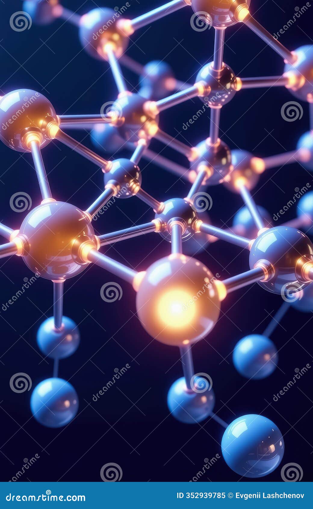 Glowing Molecular Structure with Blue and Orange Atoms in a Dimensional ...