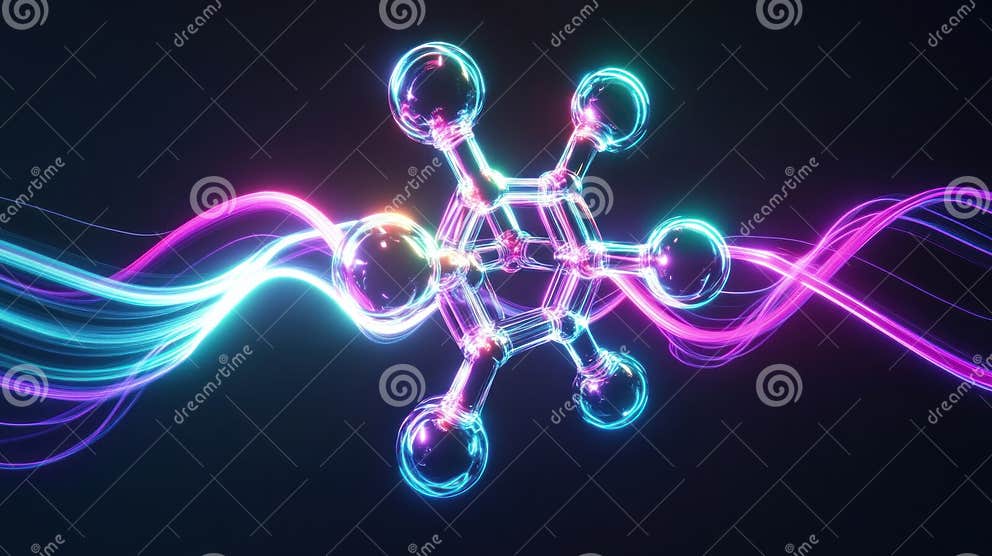 Glowing Molecule Structure Rotating with Light Trails, Scientific ...