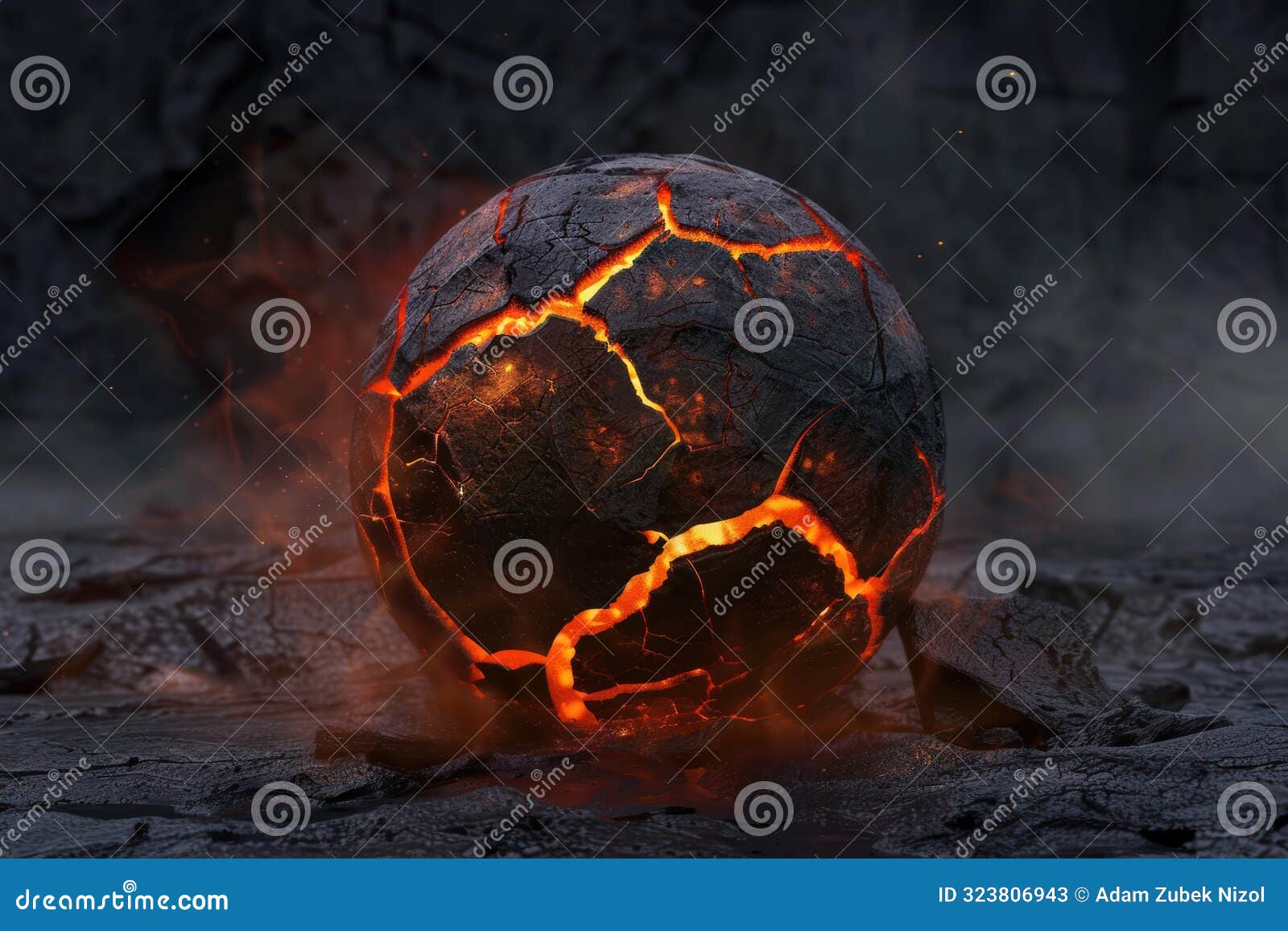 Glowing Molten Lava Sphere in Dark Environment Stock Illustration ...