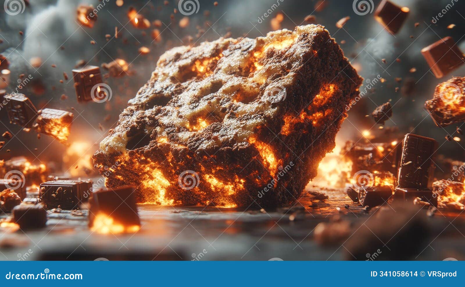 Glowing Molten Rock Amid Exploding Debris in Fiery Destruction Stock ...