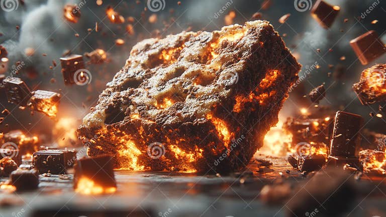 Glowing Molten Rock Amid Exploding Debris in Fiery Destruction Stock ...