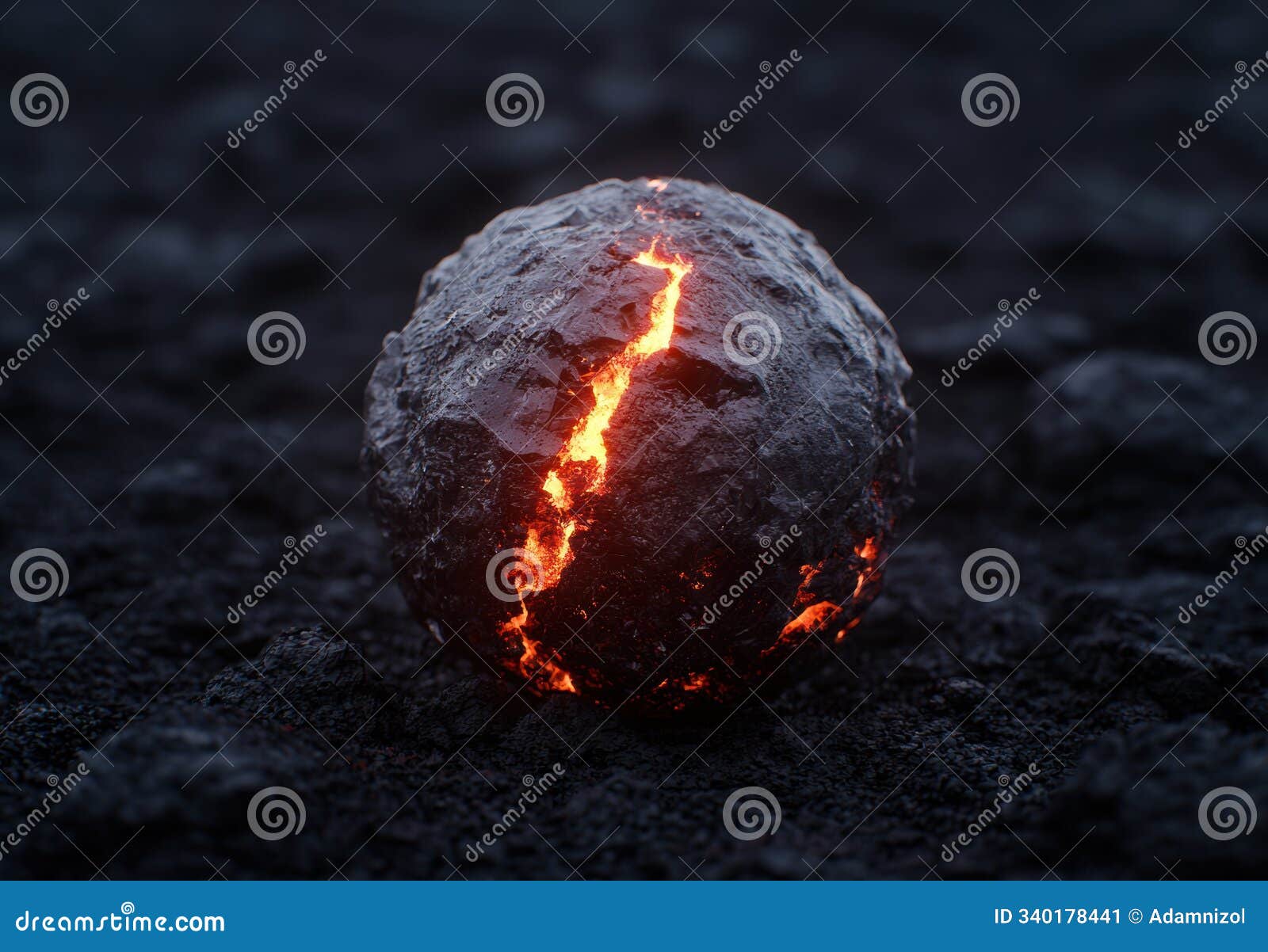 Glowing Molten Rock in a Dark Environment Stock Illustration ...