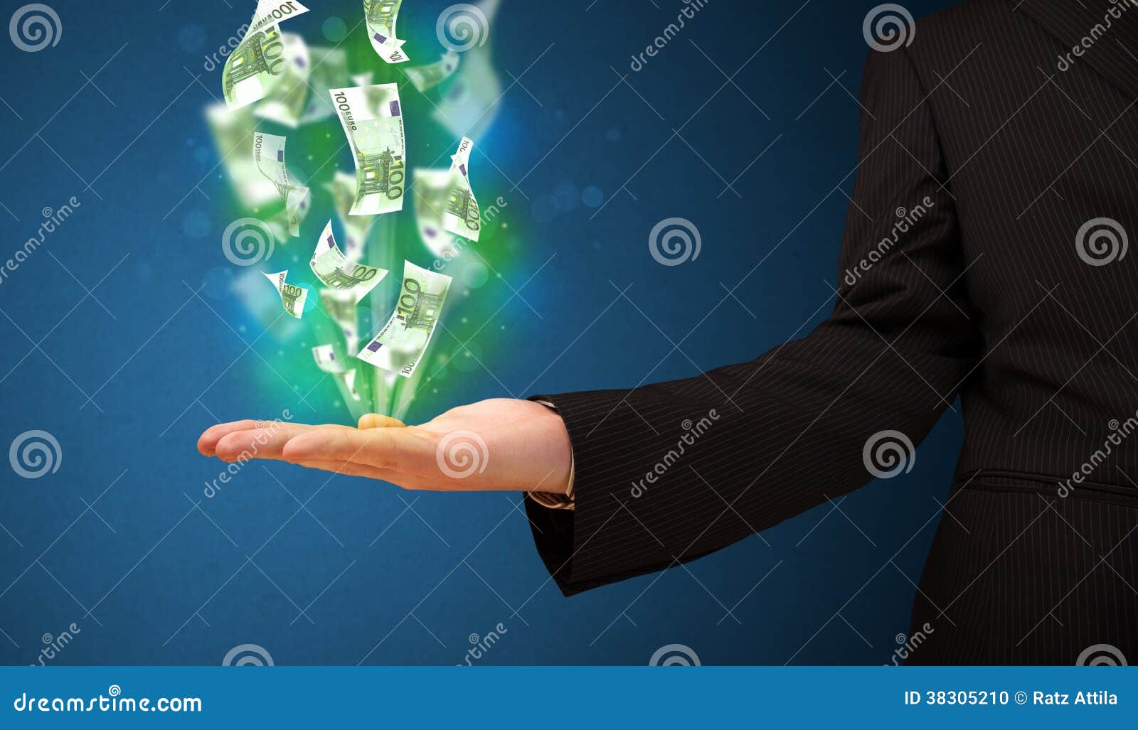 Glowing Money in the Hand of a Businessman Stock Photo - Image of bank ...
