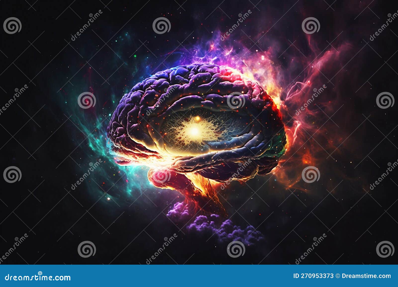 Glowing Multicolored Brain in Outer Space Stock Illustration ...