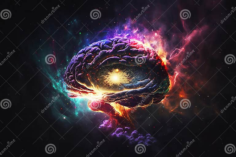 Glowing Multicolored Brain in Outer Space Stock Illustration ...